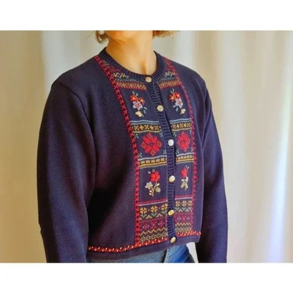 Laura Ashley | Sweaters | Vintage 8s Laura Ashley Wool Folk Art Knit ...